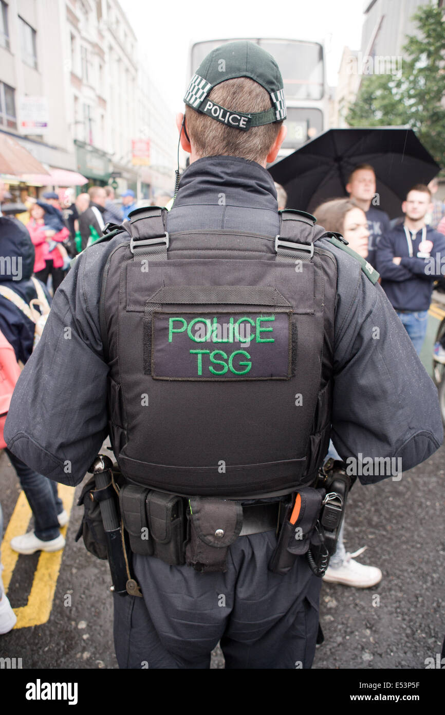Belfast City Hall,Saturday,19 July 2014. A member of the Tactical ...