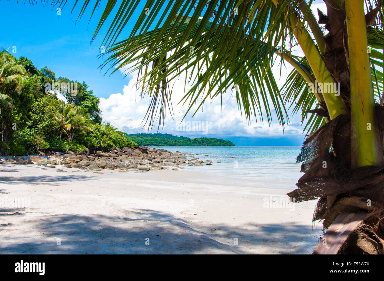 Beautiful tropical beach with white sand, blue waters and colorful ...
