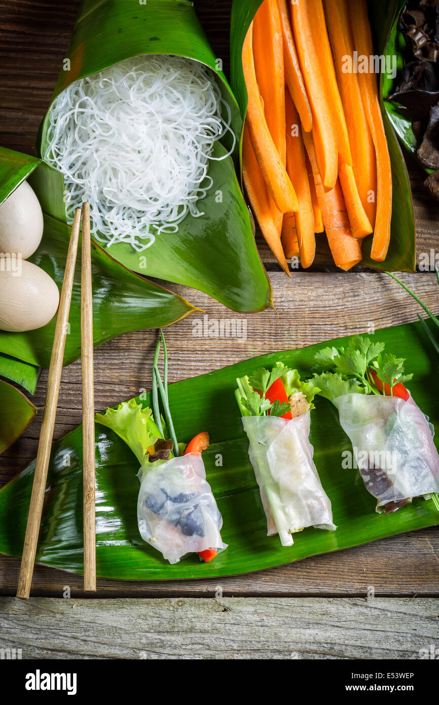 Fresh spring rolls with vegetables Stock Photo - Alamy