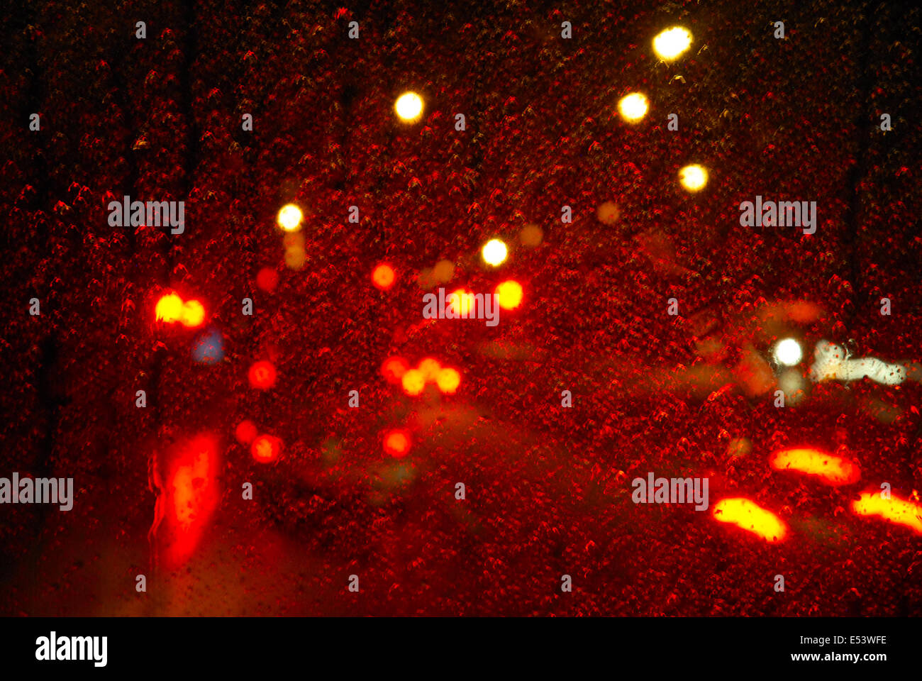 Street lights, seen through a bus window, Canberra, ACT, Australia ...