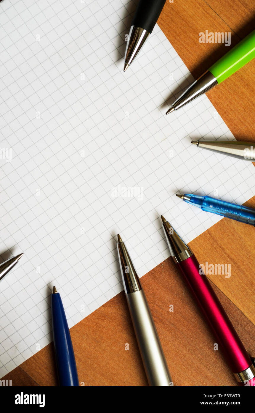 Pens notebook desk hi-res stock photography and images - Alamy