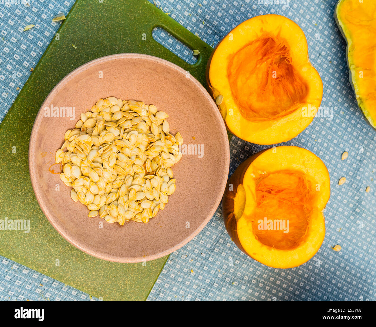 Pumpkins cut open to extract the seeds Stock Photo - Alamy