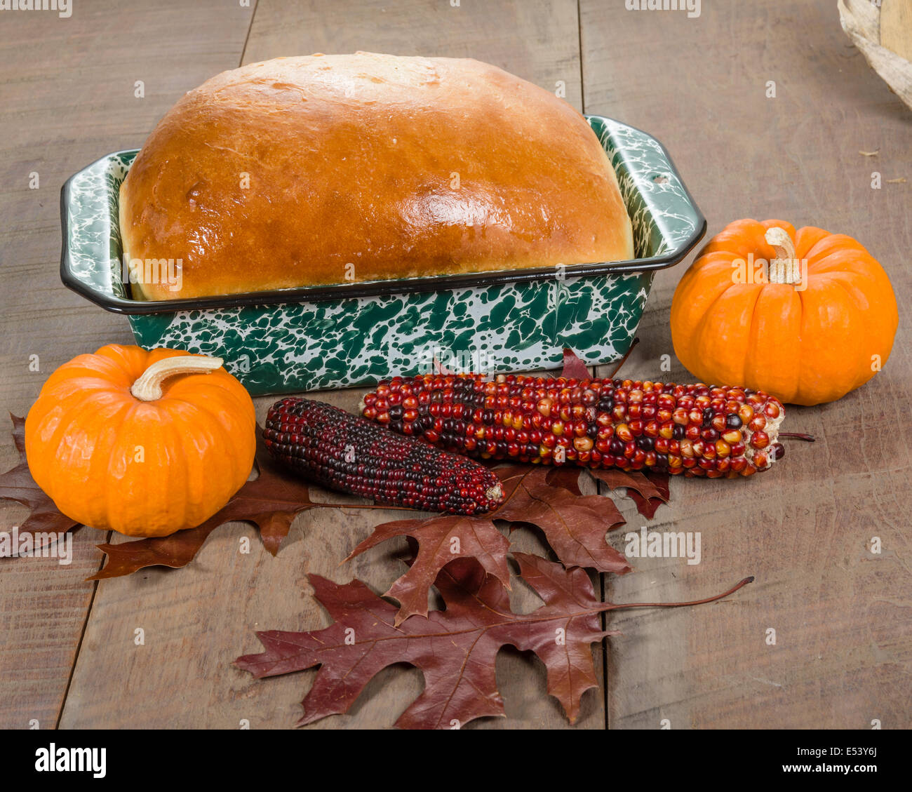 Homemade fresh bread with fall decorations Stock Photo - Alamy