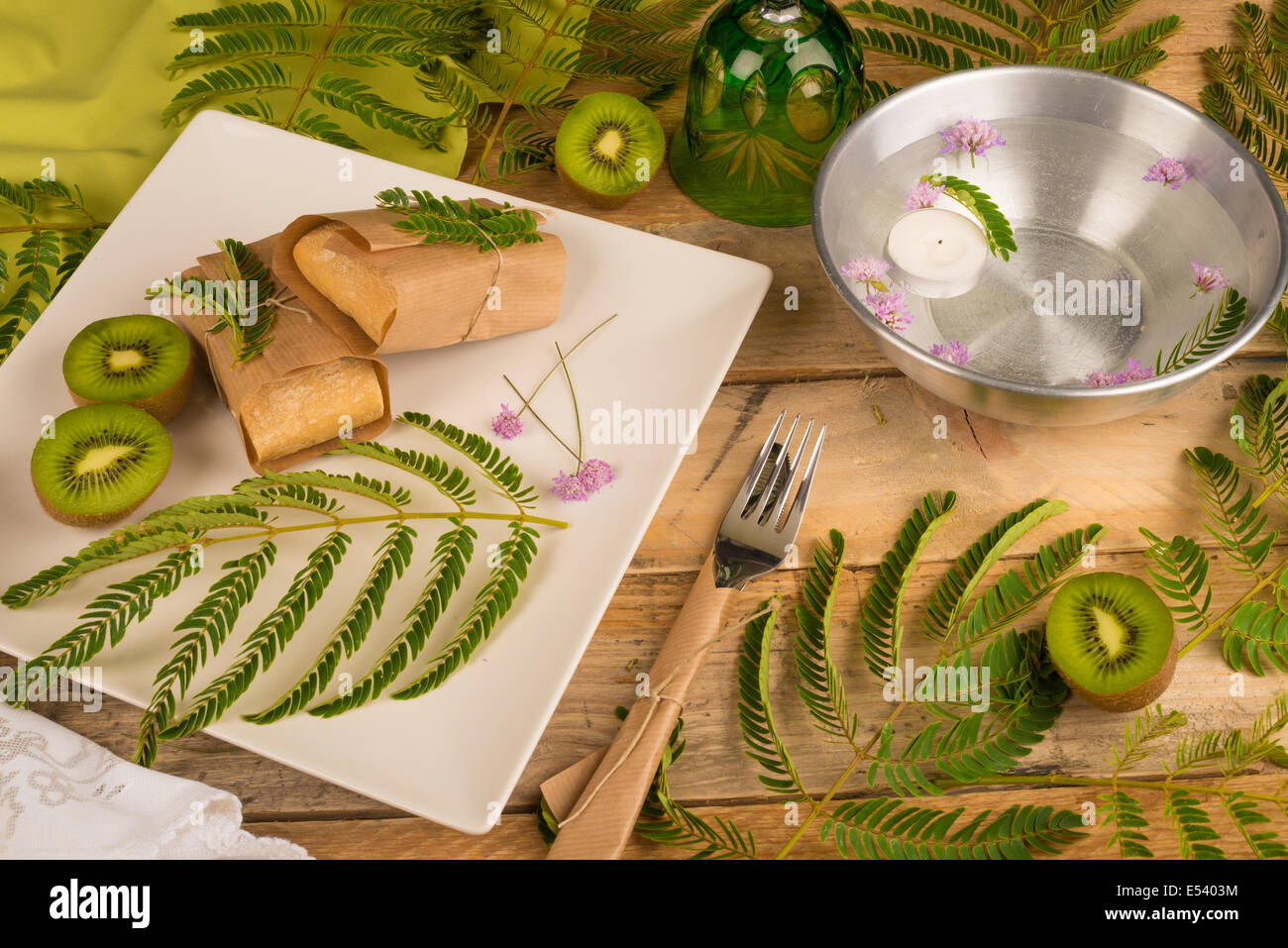 Elegant table arrangement using natural items for decoration Stock ...
