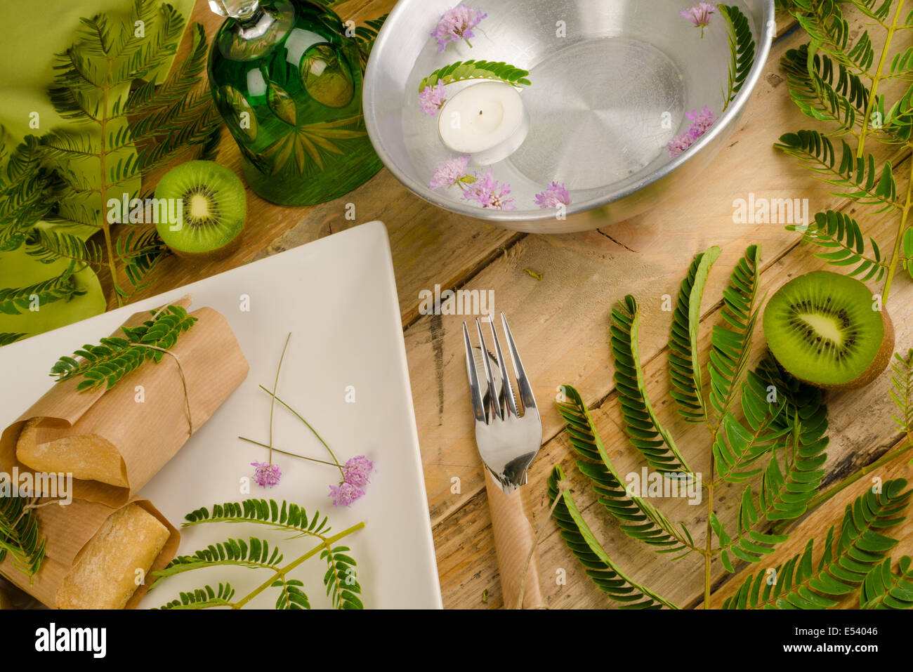 Elegant table arrangement using natural items for decoration Stock ...