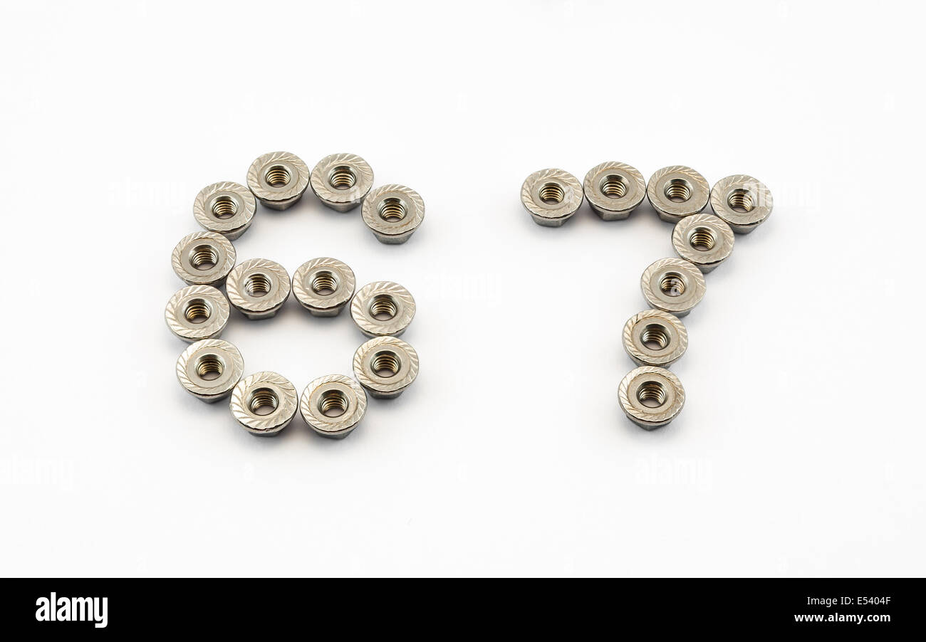 6 and 7 Number, Created by Stainless Steel Hex Flange Nuts Stock Photo ...