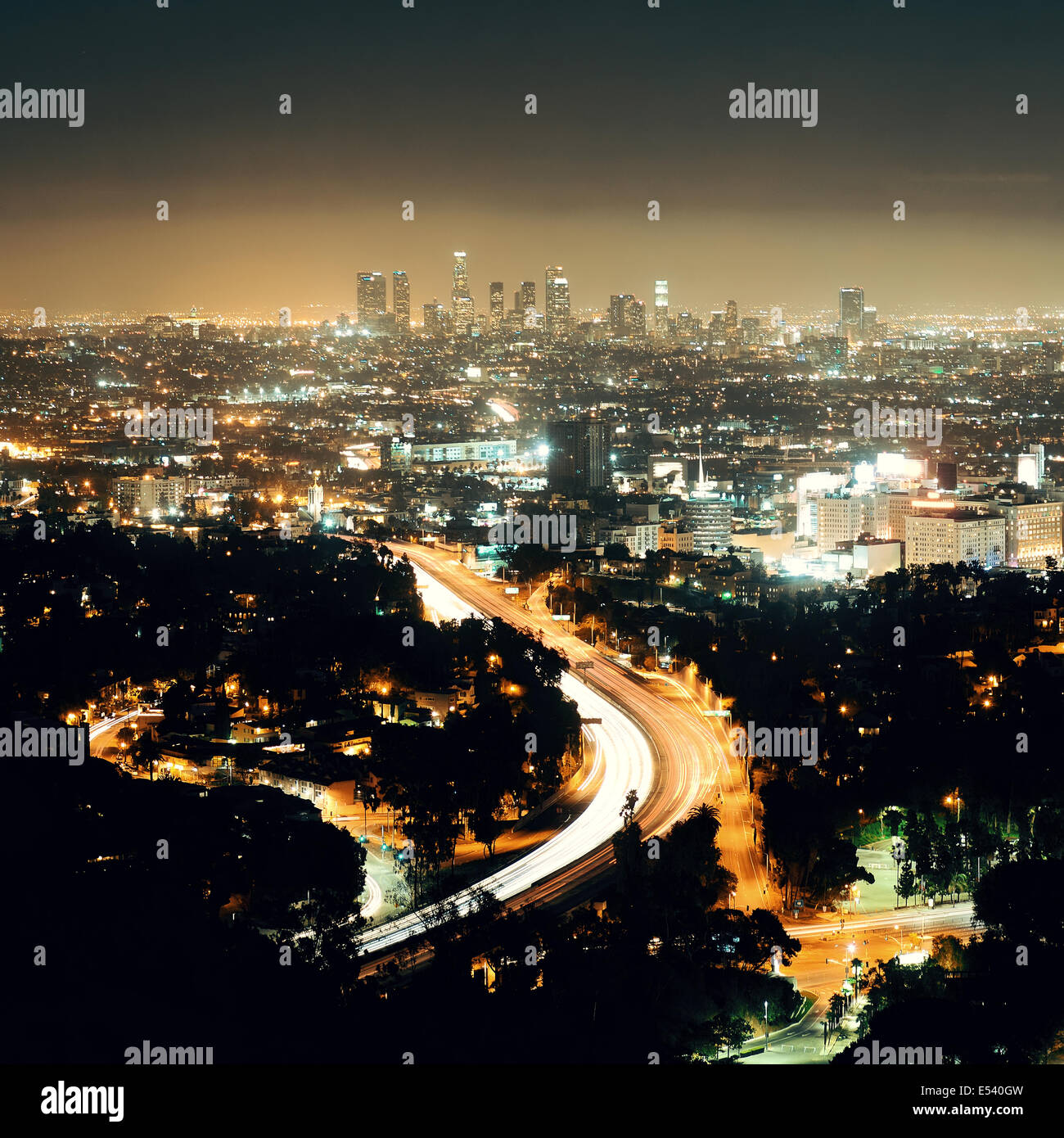 Los Angeles at night with urban buildings Stock Photo - Alamy