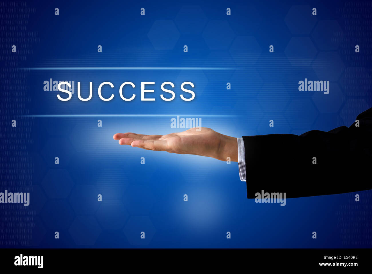 success button with business hand on a touch screen interface Stock ...