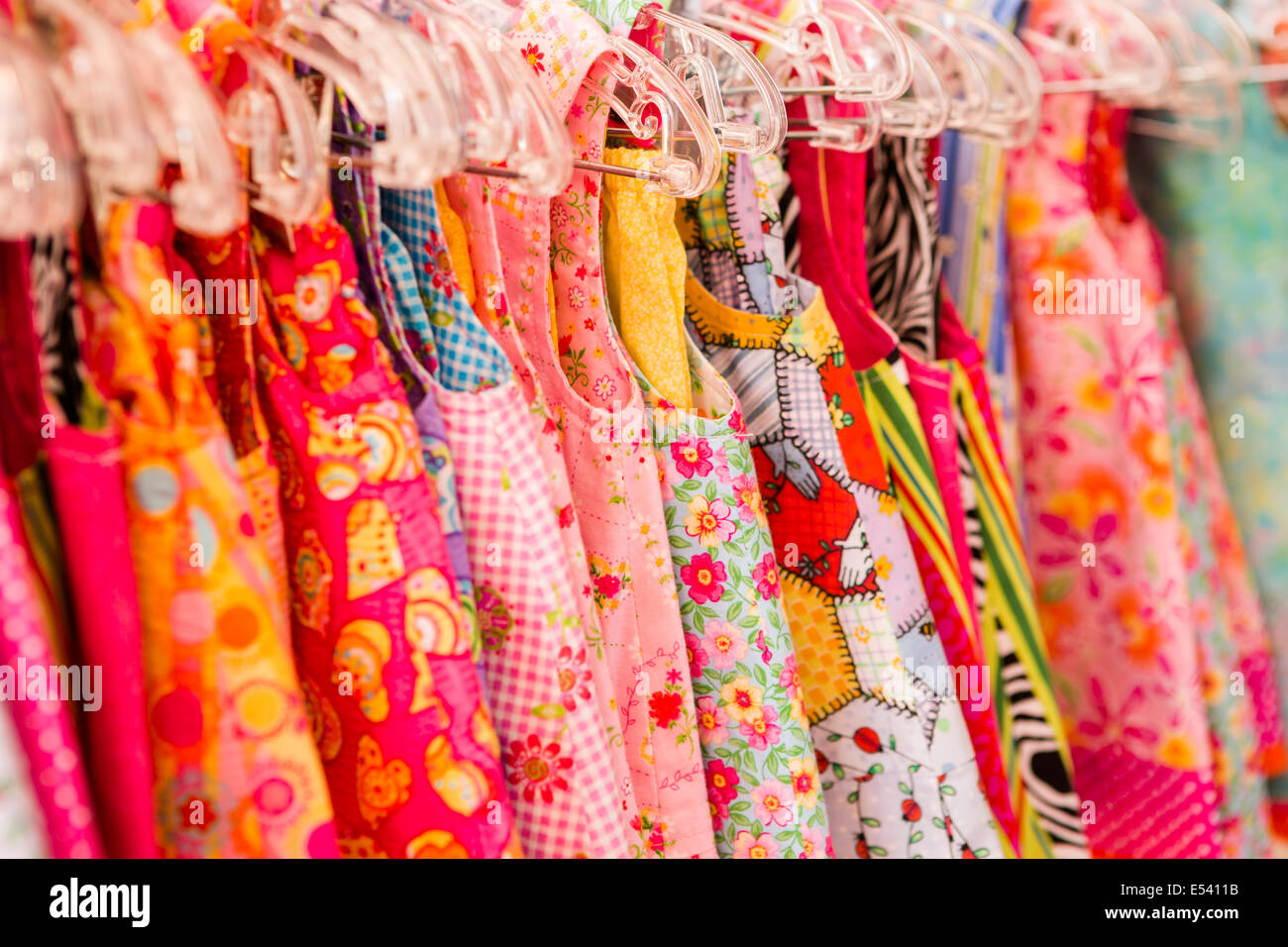 Handmade girls dresses on sale at the local farmers market Stock Photo ...