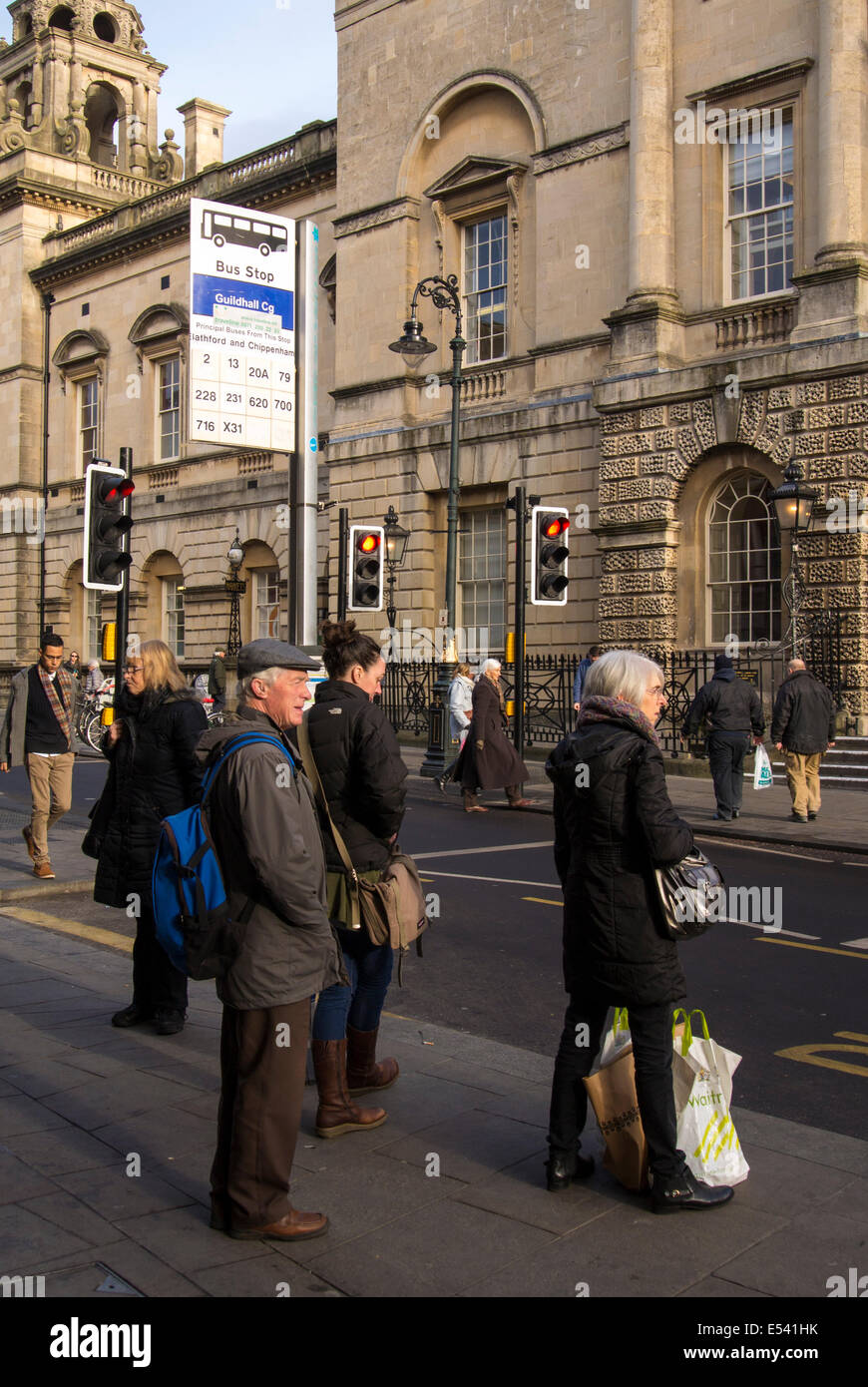 People in Bath Somerset England Waiting at a bus stop Stock Photo - Alamy