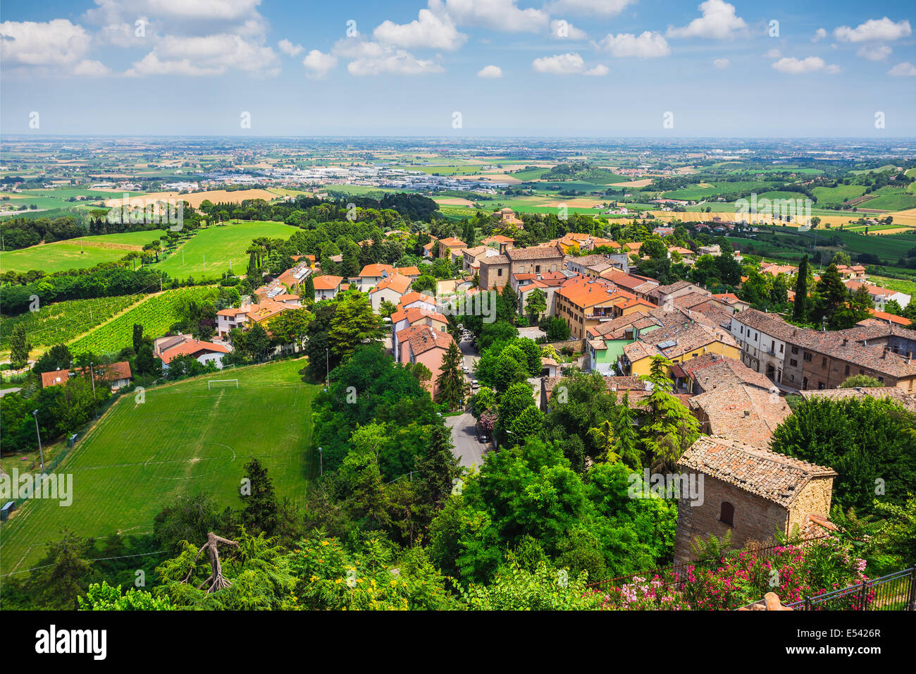 agricultural landscape with old village in toscana (italy Stock Photo ...