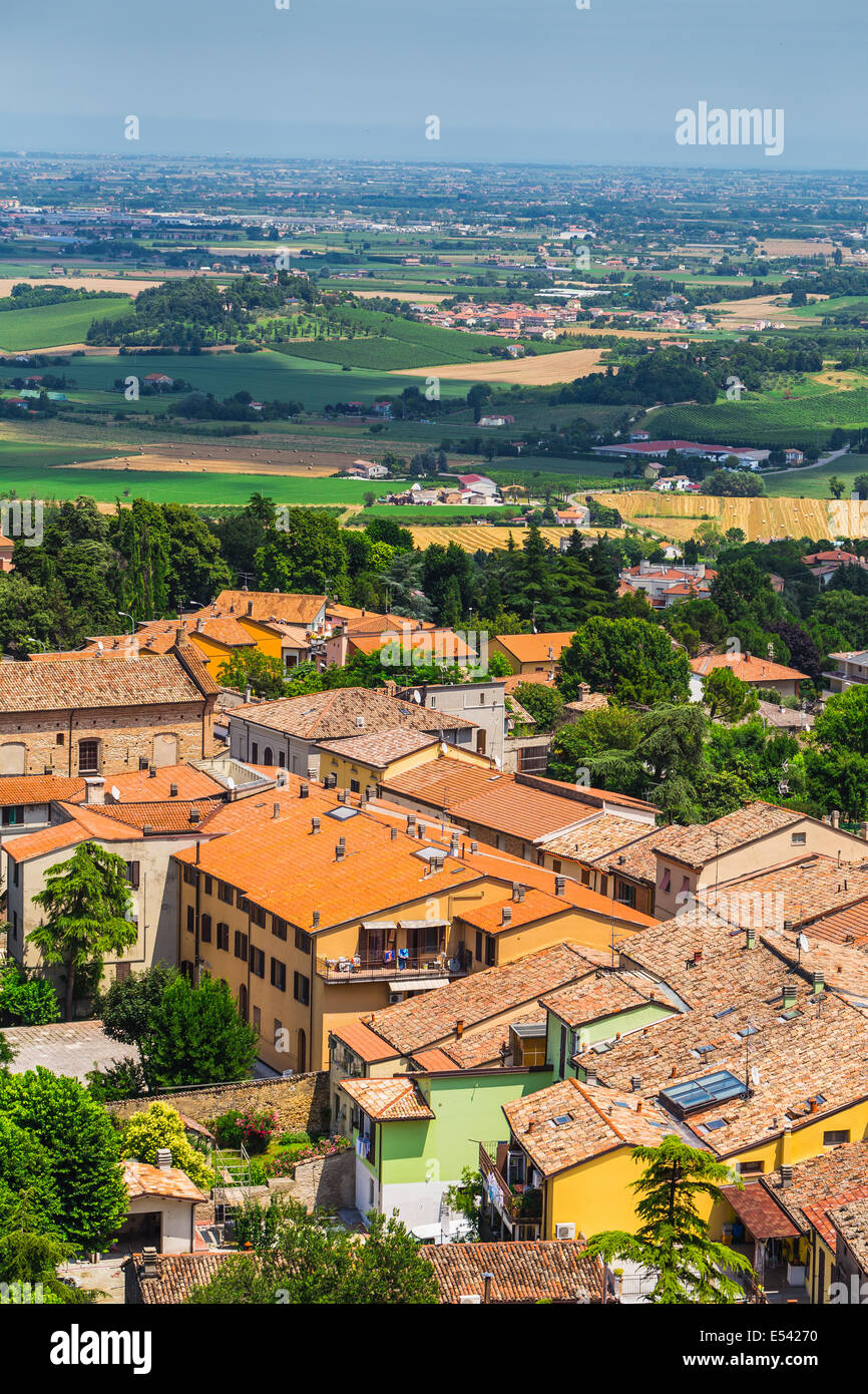 agricultural landscape with old village in toscana (italy Stock Photo ...