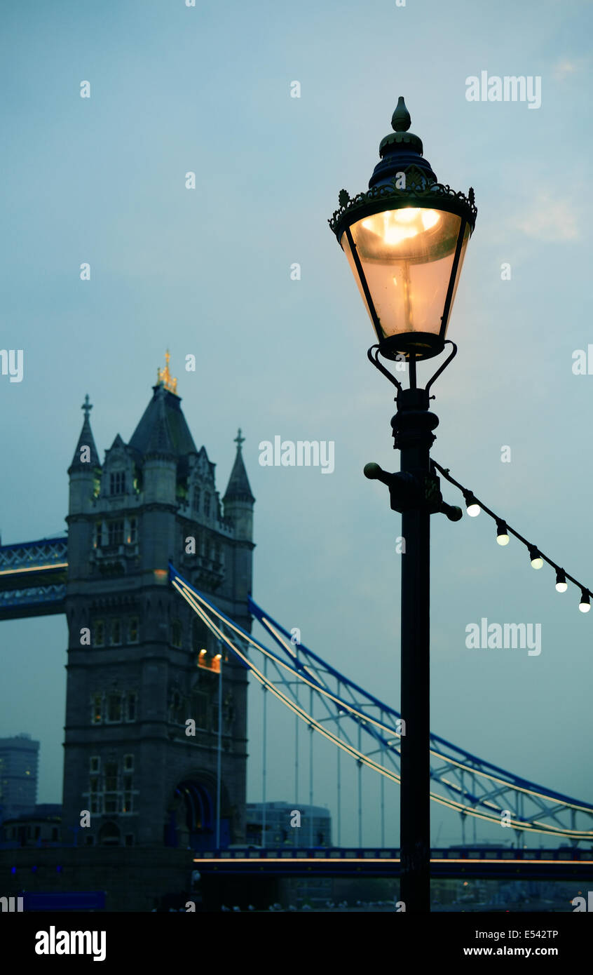 Tower Bridge and vintage lamp post in London Stock Photo - Alamy