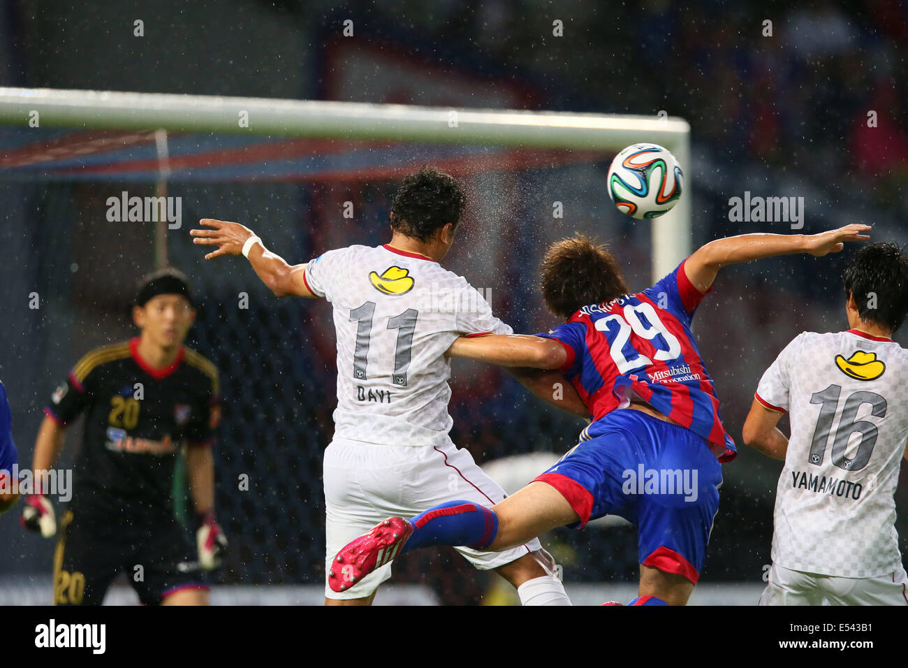NACK5 Stadium Omiya, Saitama, Japan. 19th July, 2014. (L-R) Davi (Antlers), Kazunori Yoshimoto ...