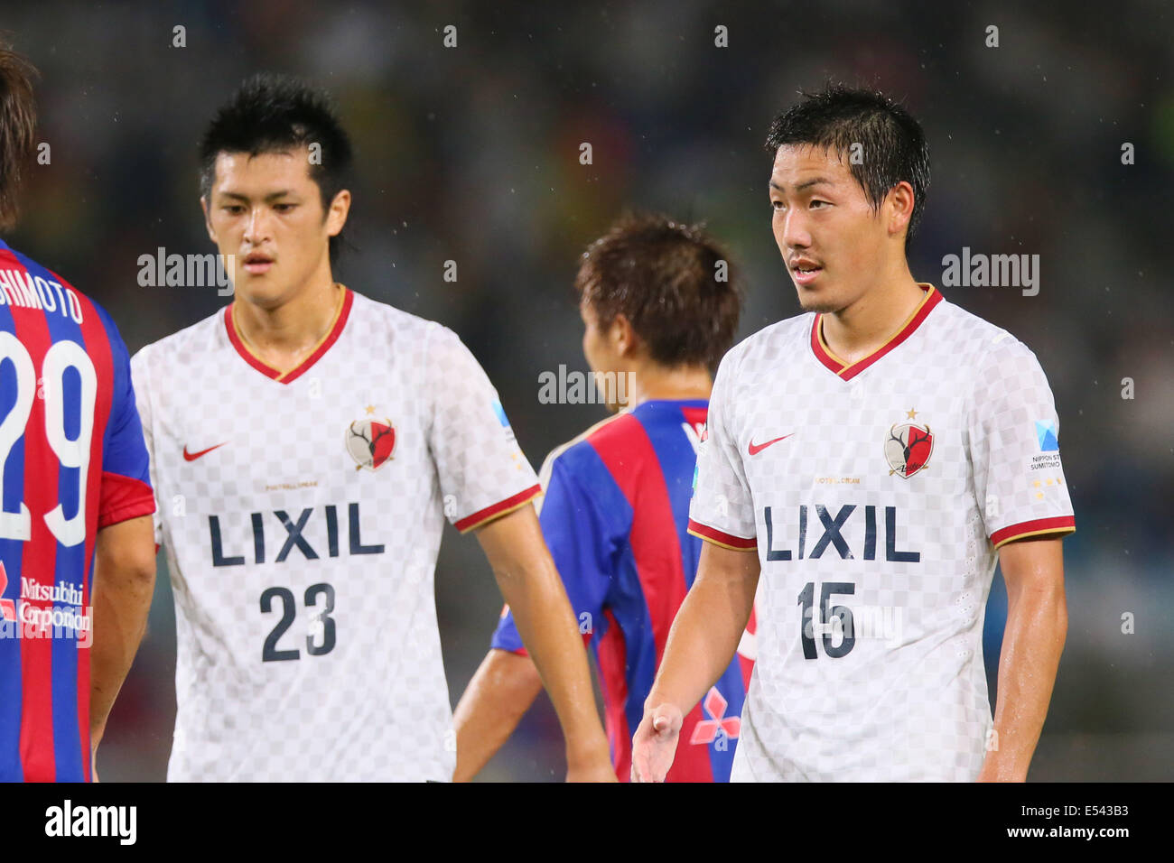 NACK5 Stadium Omiya, Saitama, Japan. 19th July, 2014. (L-R) Naomichi Ueda, Gen Shoji (Antlers ...