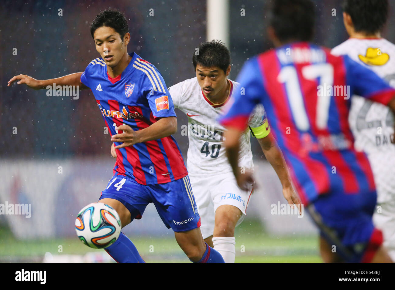NACK5 Stadium Omiya, Saitama, Japan. 19th July, 2014. (L-R) Kazunori Yoshimoto (FC Tokyo ...
