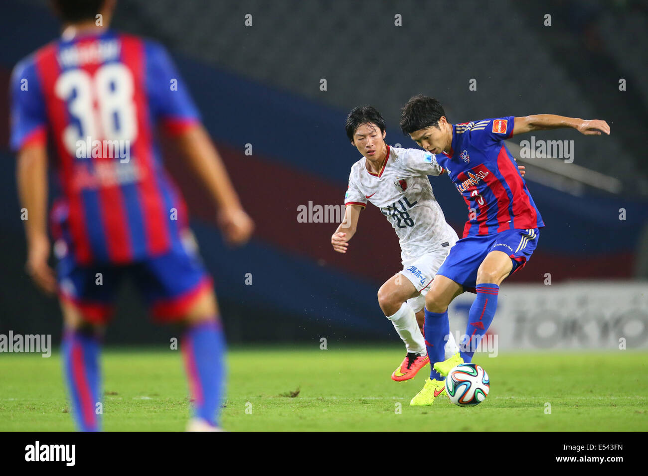 NACK5 Stadium Omiya, Saitama, Japan. 19th July, 2014. (L-R) Shoma Doi (Antlers), Masato ...