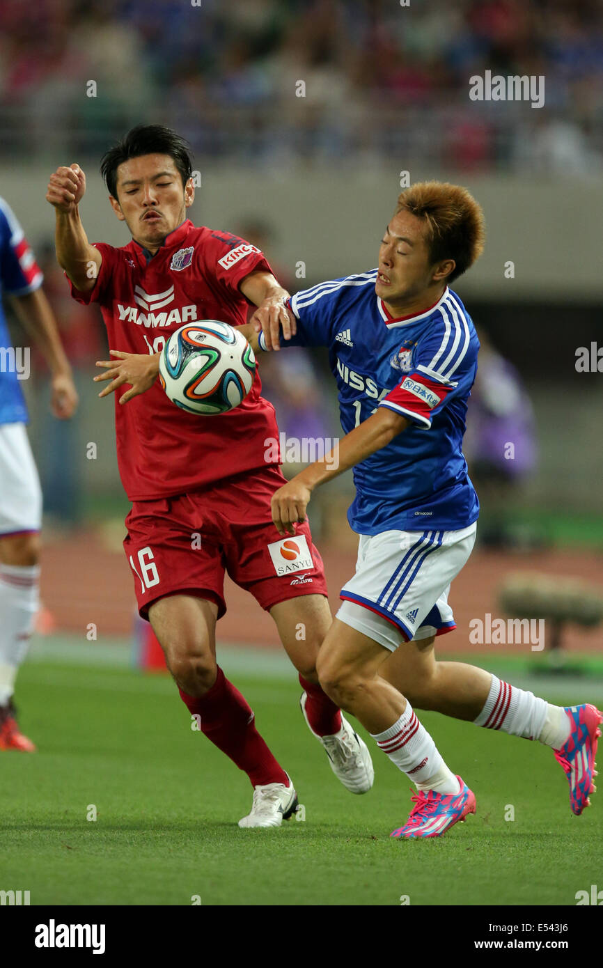 Yanmar Stadium Nagai, Osaka, Japan. 19th July, 2014. (L to R) Jun Ando (Cerezo), Manabu Saito (F ...
