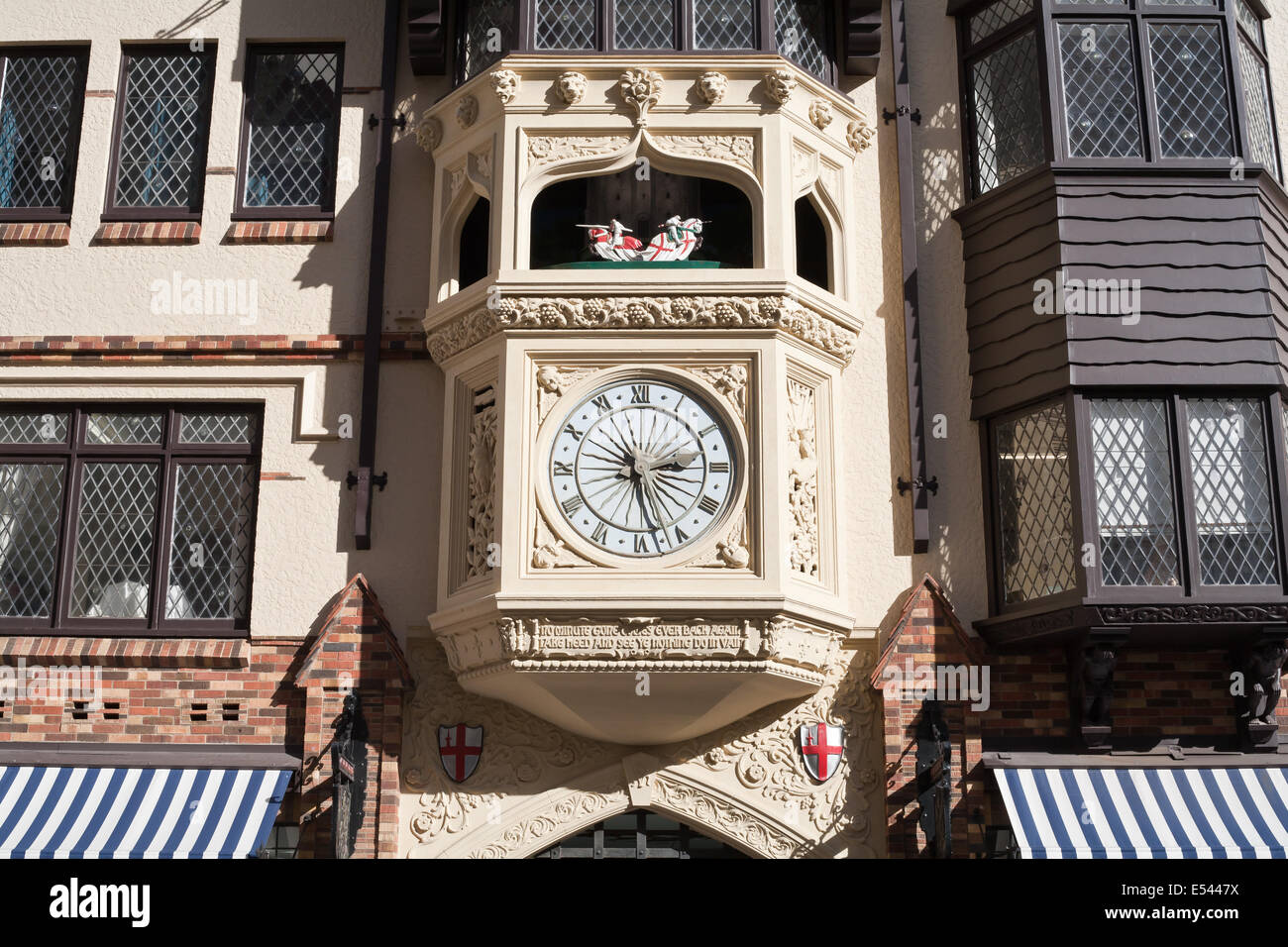 Clock at the entrance to Perth's Old London Court. Western Australia ...