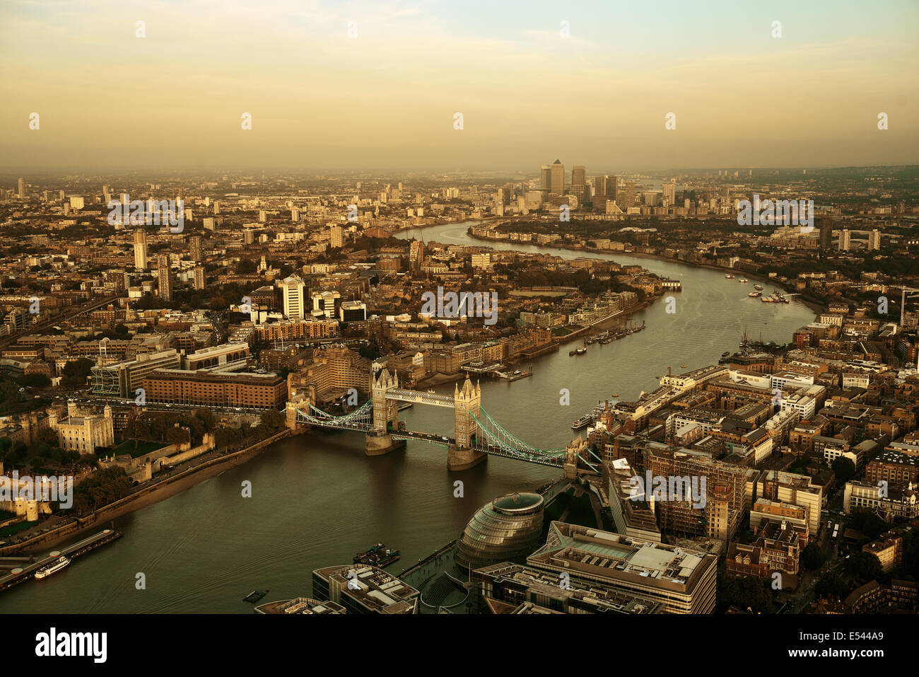London rooftop view panorama at sunset with urban architectures and ...