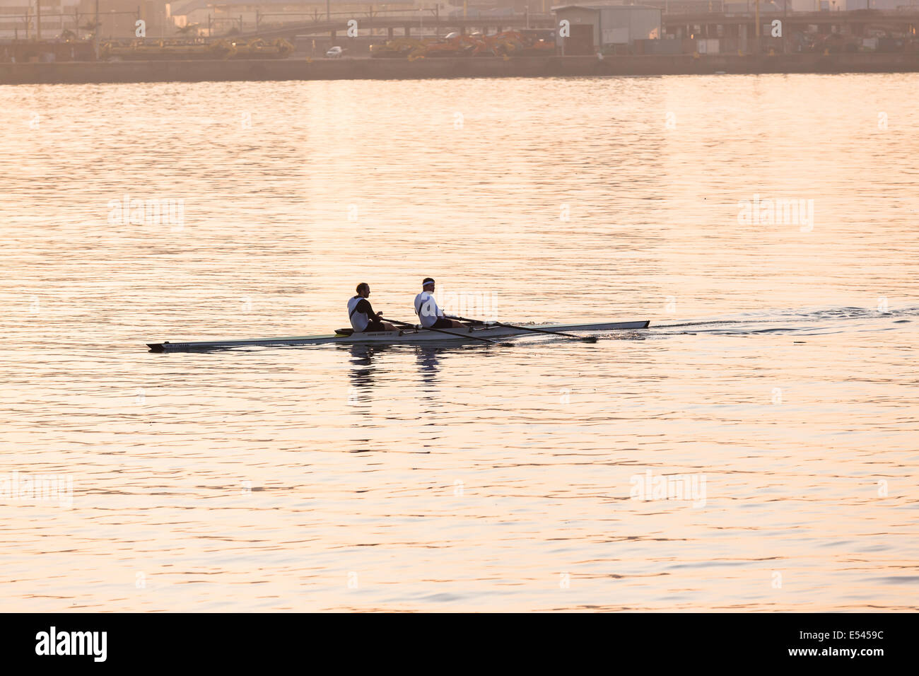 Regatta Rowing action athlete rowers on Durban harbor waters Stock ...