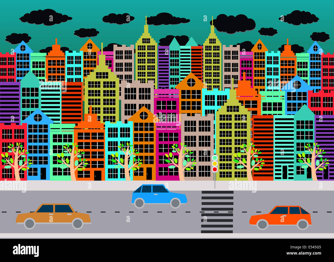 Colorful Cityscape Town city building design Stock Photo - Alamy