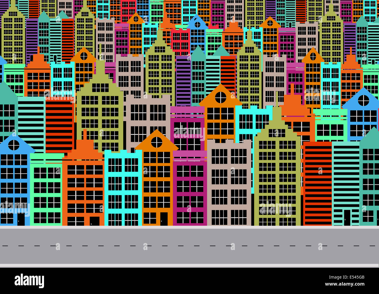 Colorful Cityscape Town city building design Stock Photo - Alamy