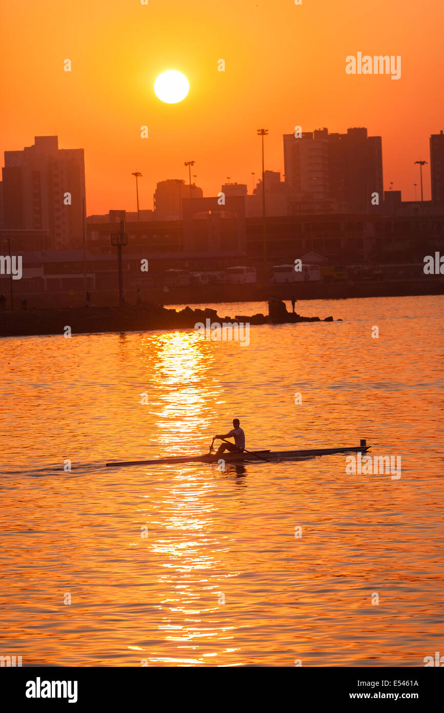 Regatta Rowing action athlete rowers on Durban harbor waters Stock ...