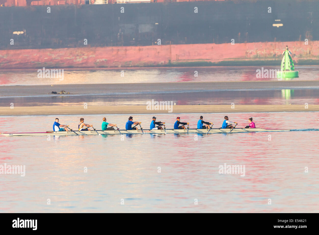Regatta Rowing action athlete rowers on Durban harbor waters Stock ...