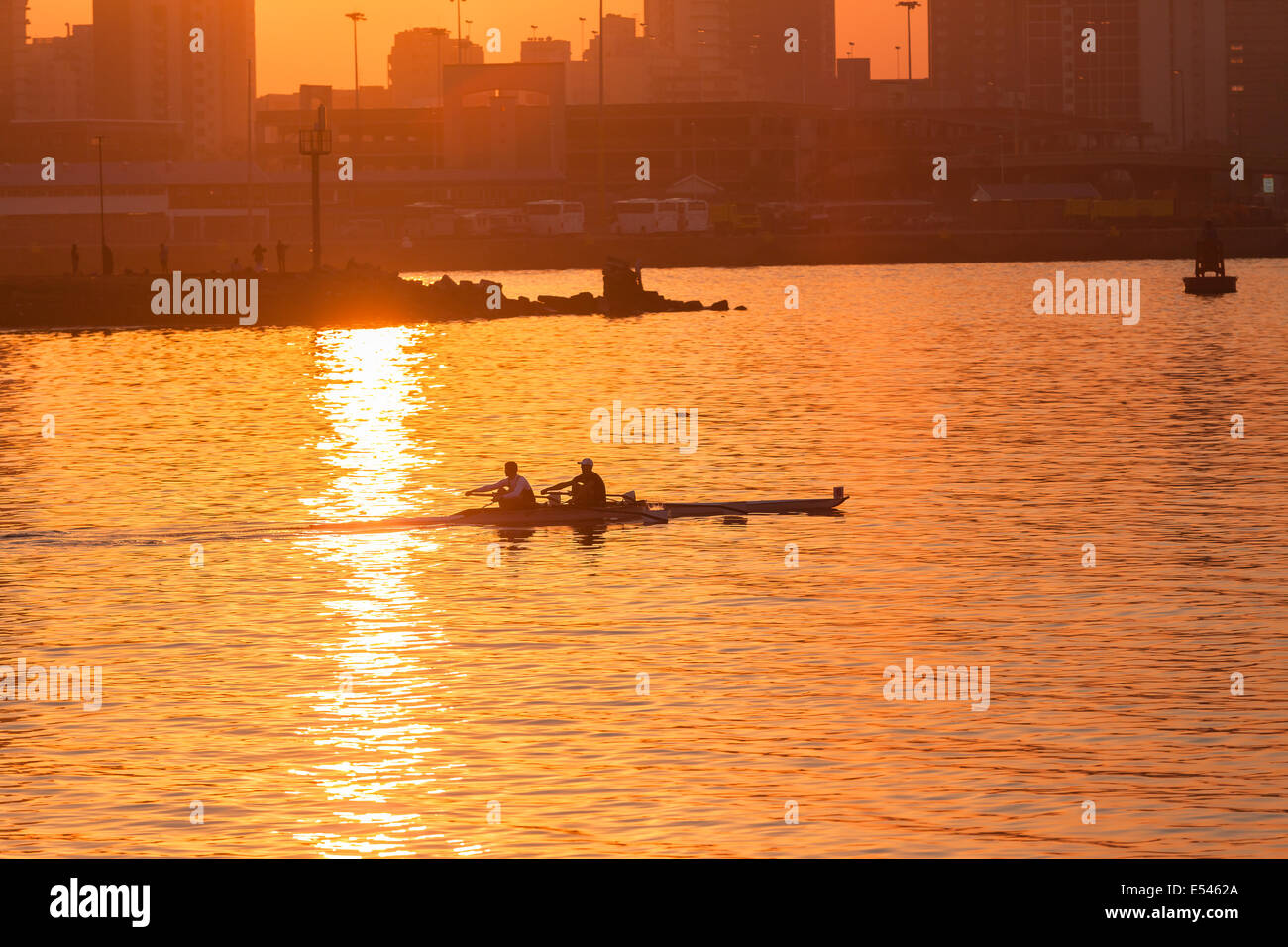 Regatta Rowing action athlete rowers on Durban harbor waters Stock ...