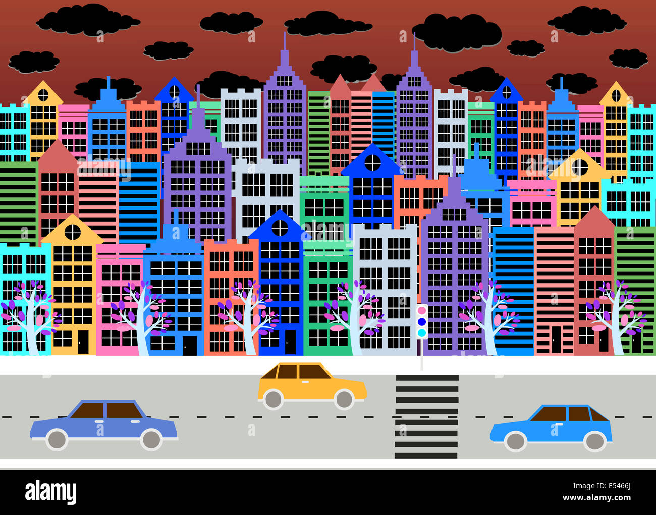 Colorful Cityscape Town city building design Stock Photo - Alamy