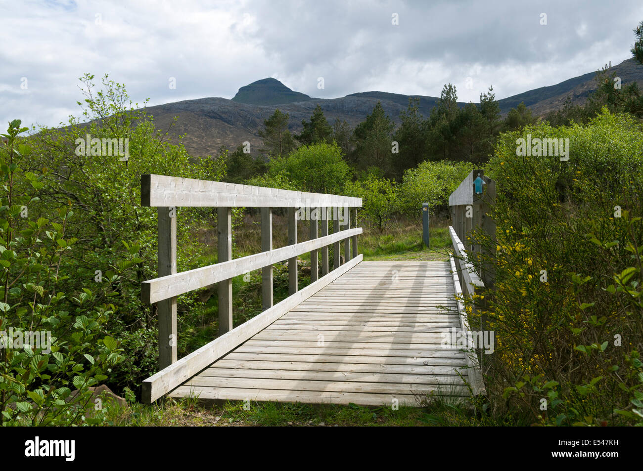 The peak of Hallival from a bridge over the Kinloch River, Kinloch Glen ...