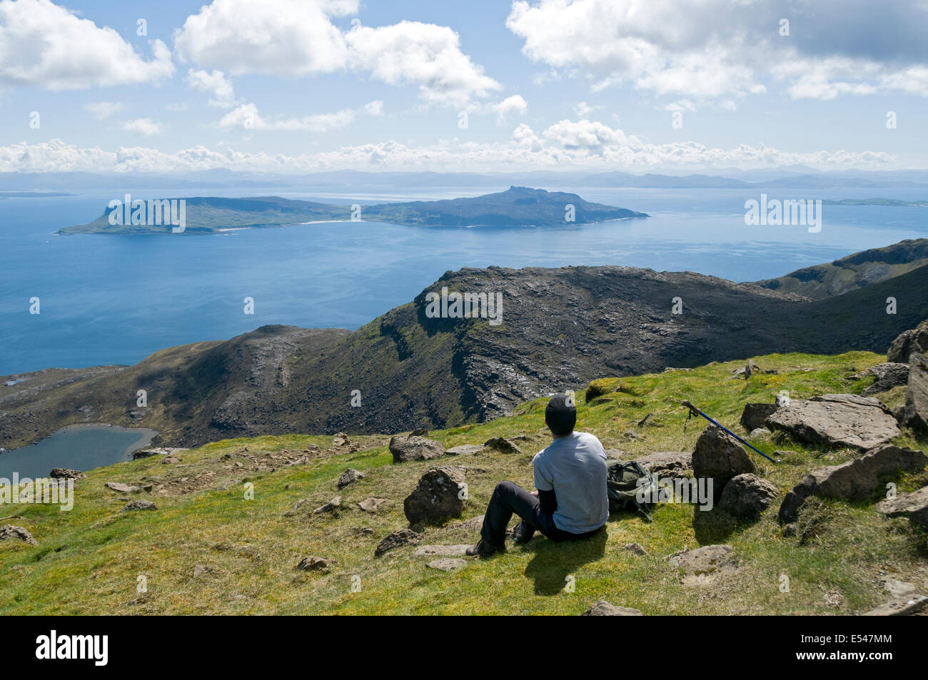 The Isle of Eigg from the summit of Hallival in the Rum Cuillin hills ...