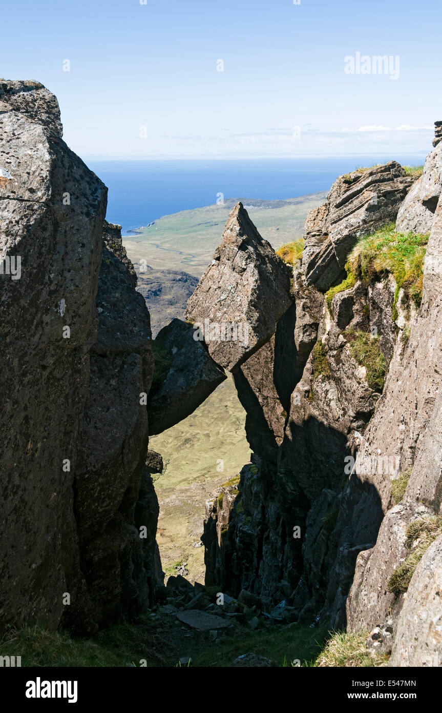 Chockstone in a gully on the Hallival - Askival ridge in the Rum ...
