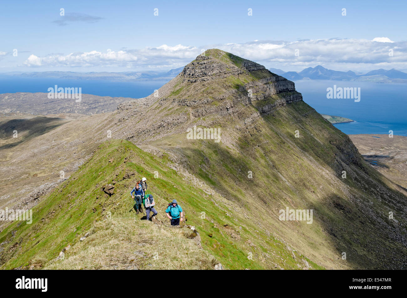Walkers on the north ridge of Askival with Hallival behind, in the Rum ...
