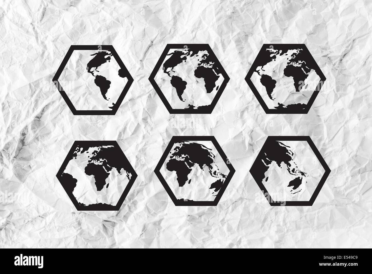 Globe earth icons themes idea design on crumpled paper Stock Photo - Alamy