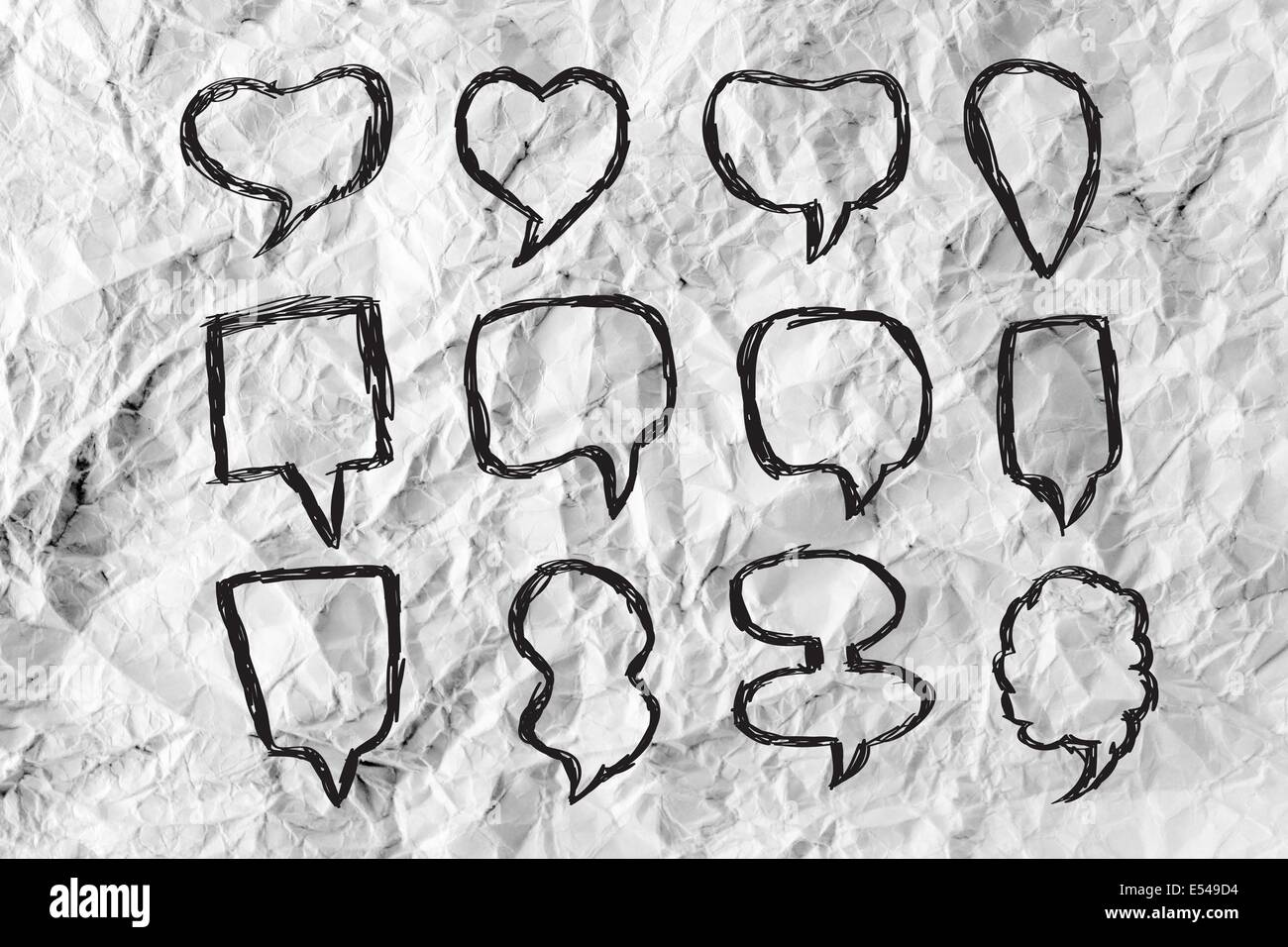 Speech Bubble Sketch hand drawn bubble speech idea design on crumpled ...