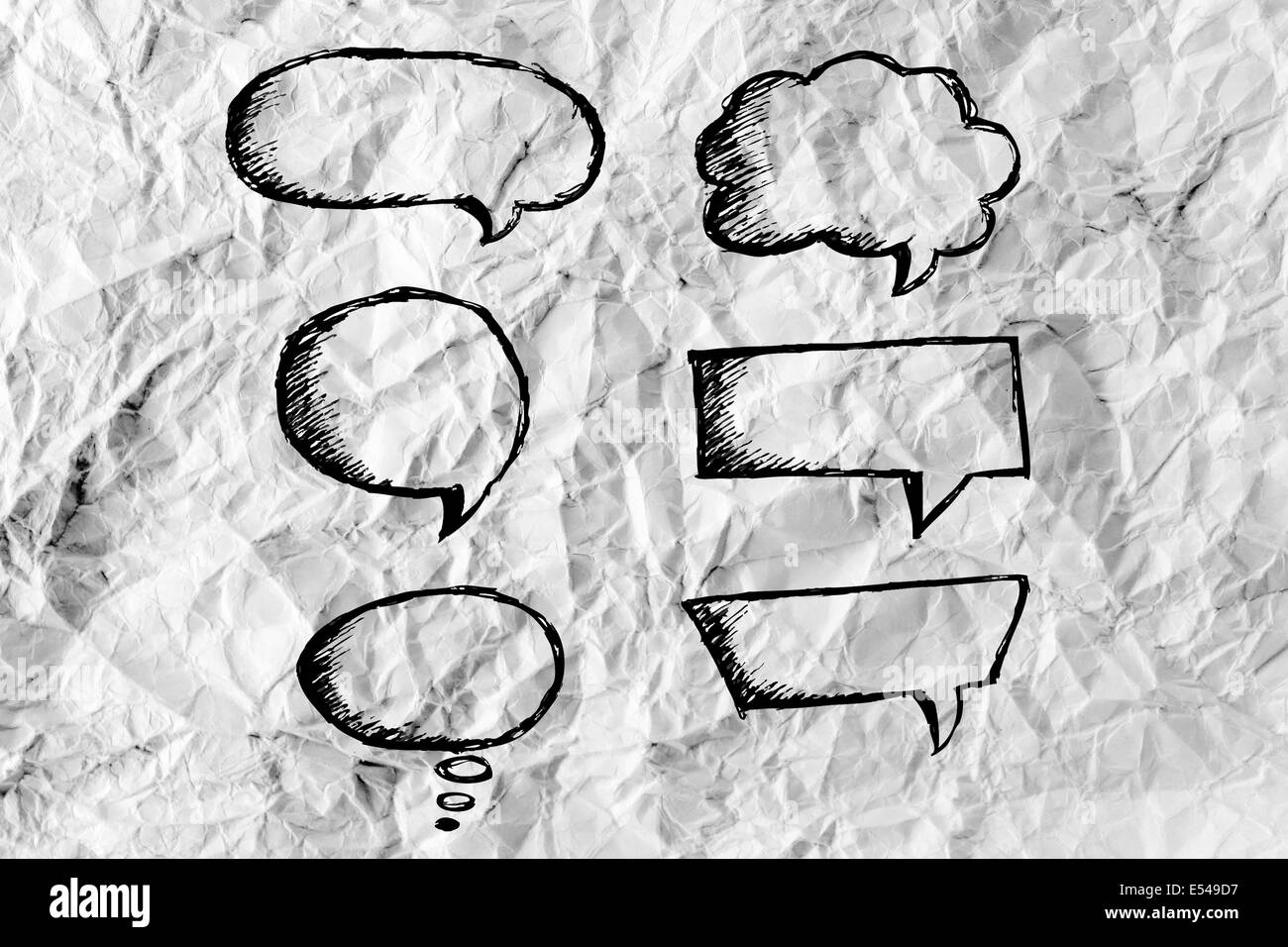 Speech Bubble Sketch hand drawn bubble speech idea design on crumpled ...