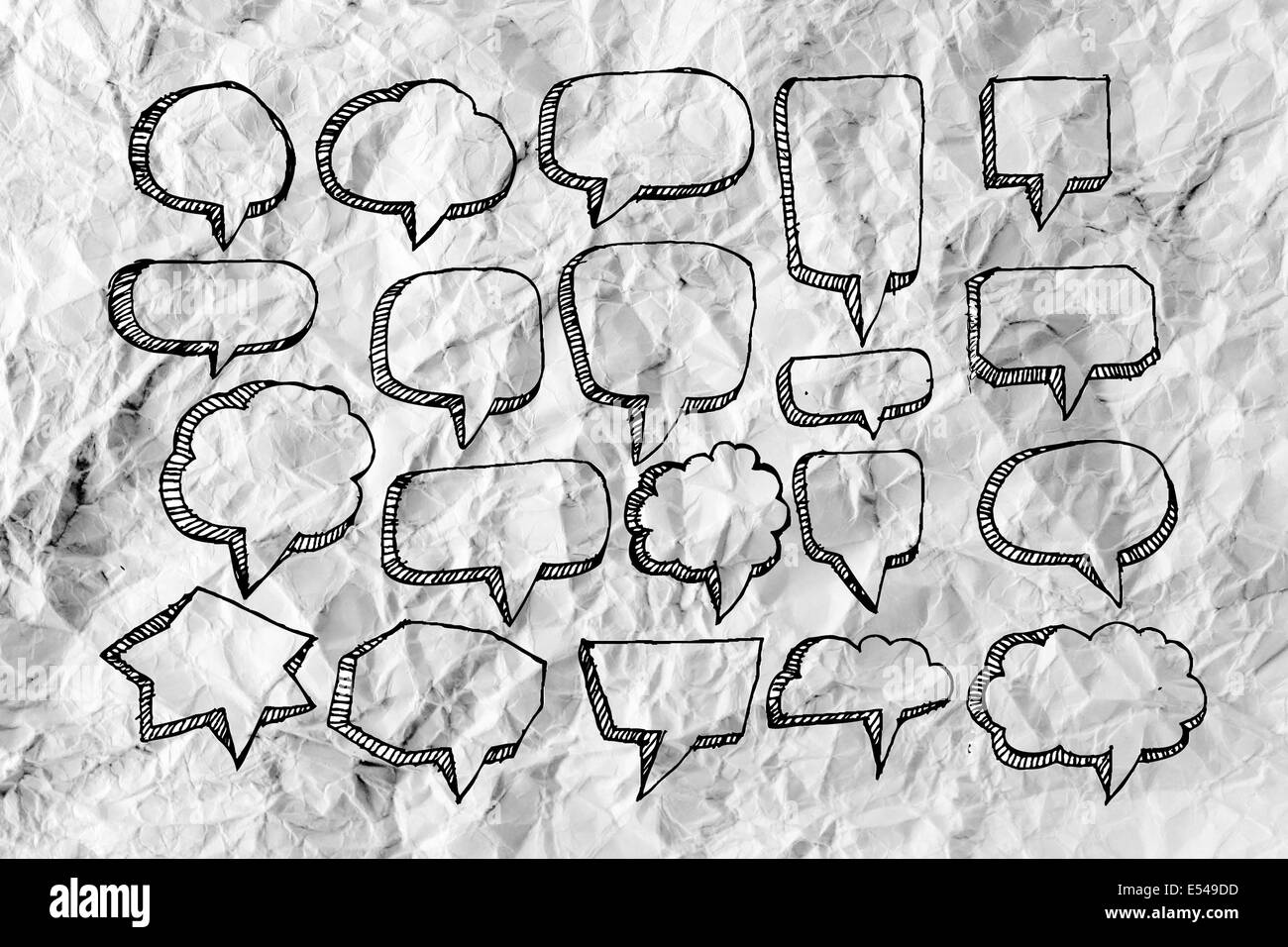 Speech Bubble Sketch hand drawn bubble speech idea design on crumpled ...