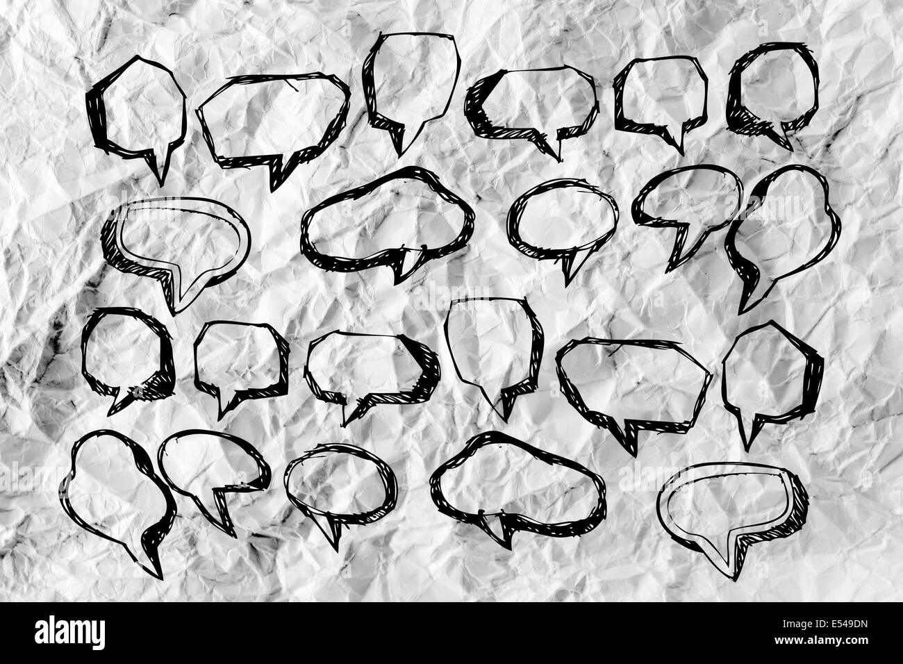 Speech Bubble Sketch hand drawn bubble speech idea design on crumpled ...