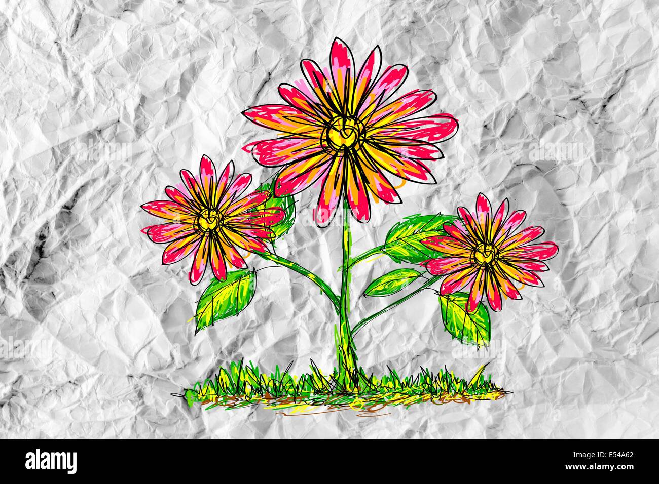 Flowers design on crumpled paper Stock Photo - Alamy