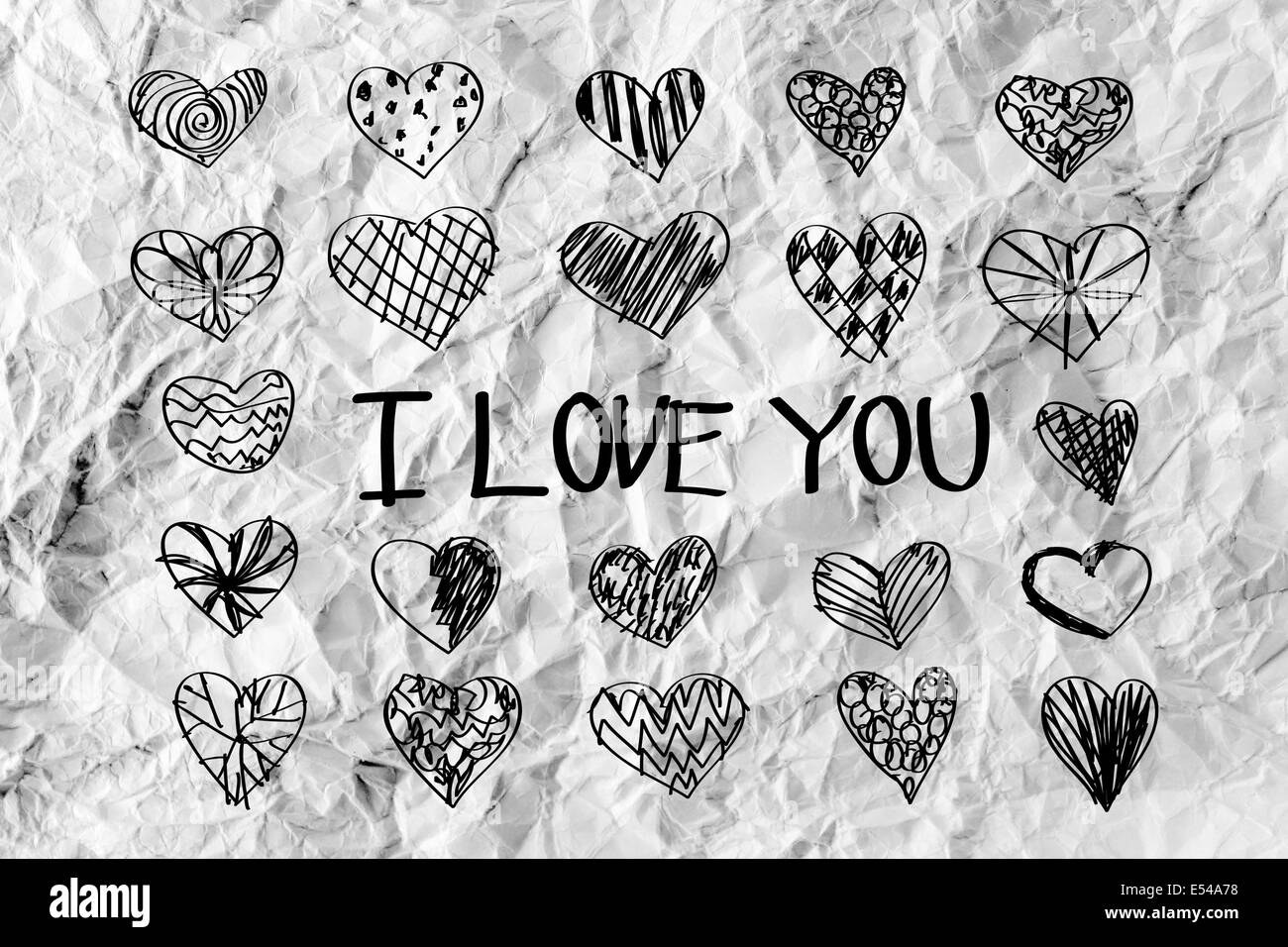 Hearts idea design on crumpled paper Stock Photo - Alamy
