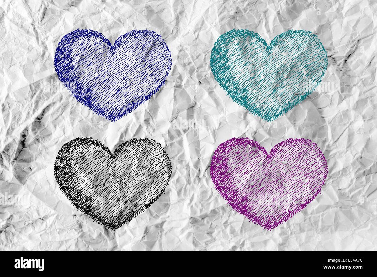 Hearts idea design on crumpled paper Stock Photo - Alamy