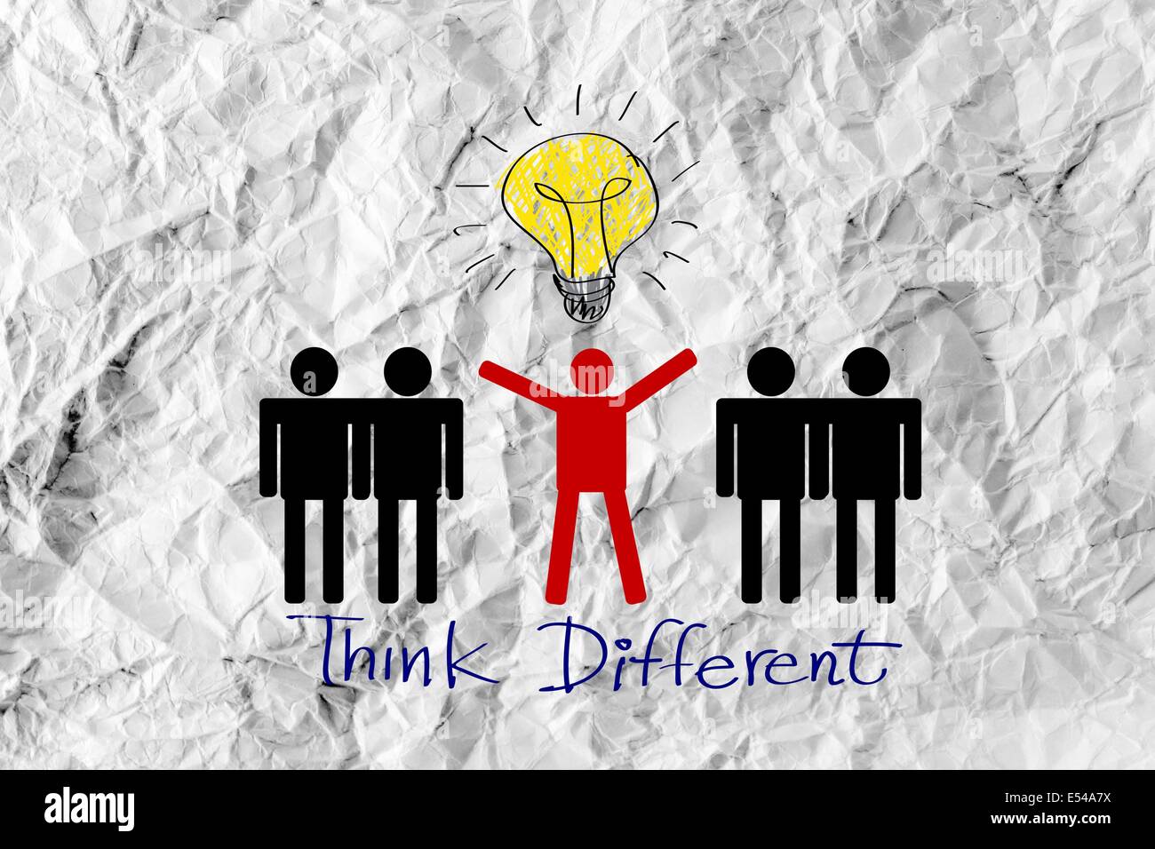 people icons think different idea design on crumpled paper Stock Photo ...
