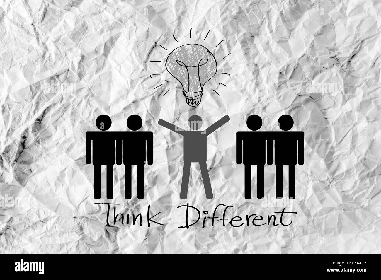 people icons think different idea design on crumpled paper Stock Photo ...