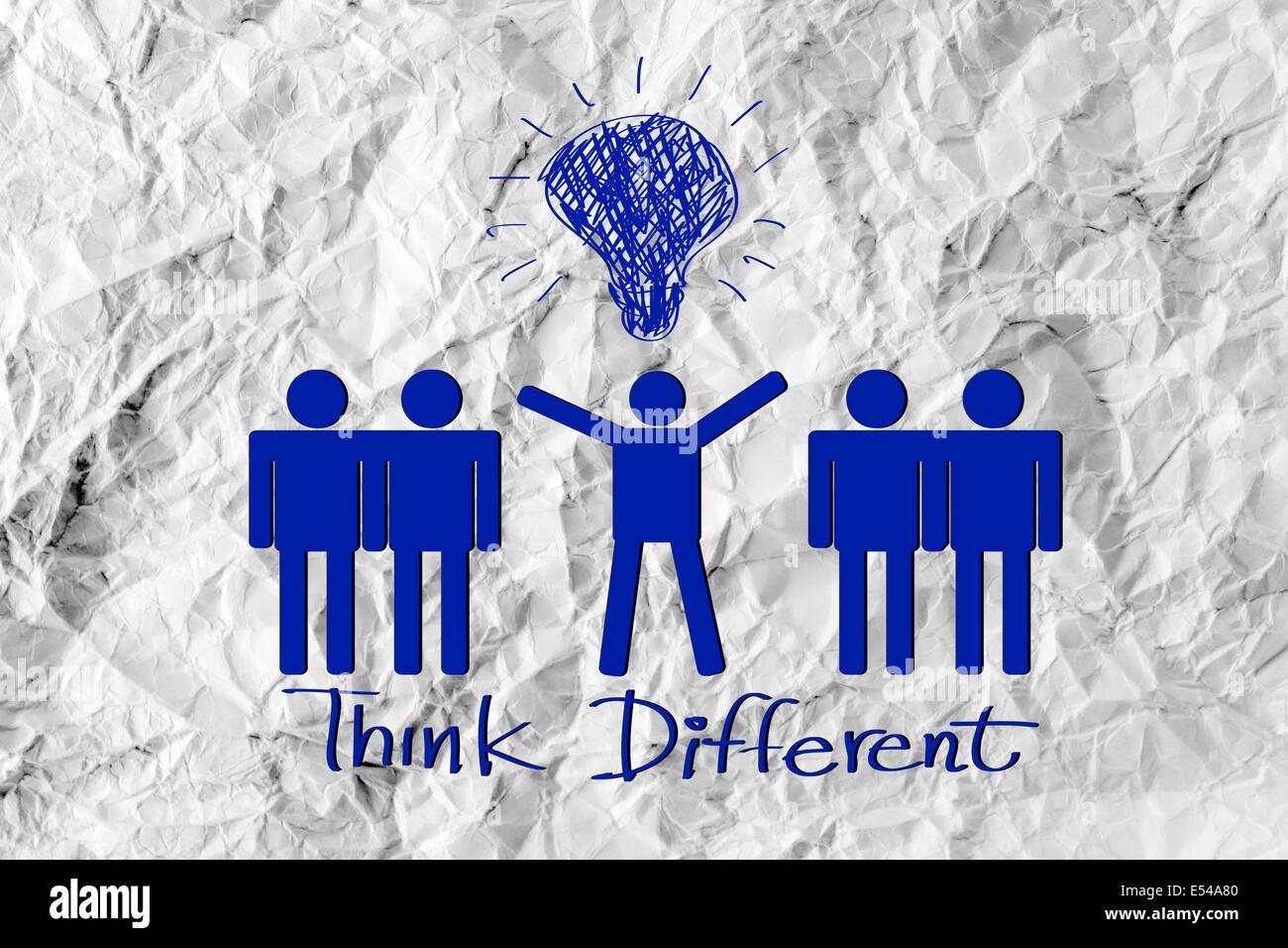 people icons think different idea design on crumpled paper Stock Photo ...