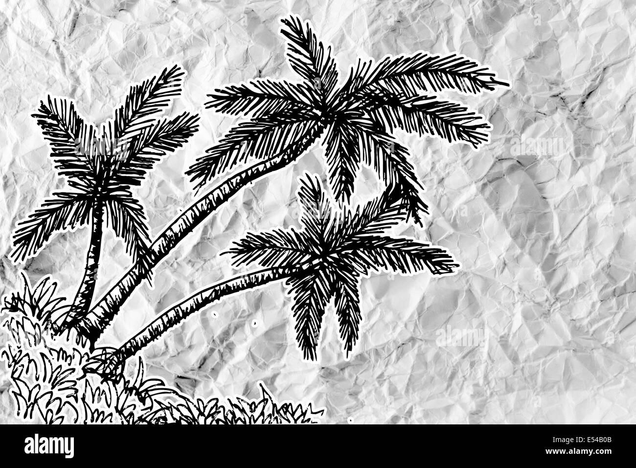 Set of trees with leaves on crumpled paper Stock Photo - Alamy