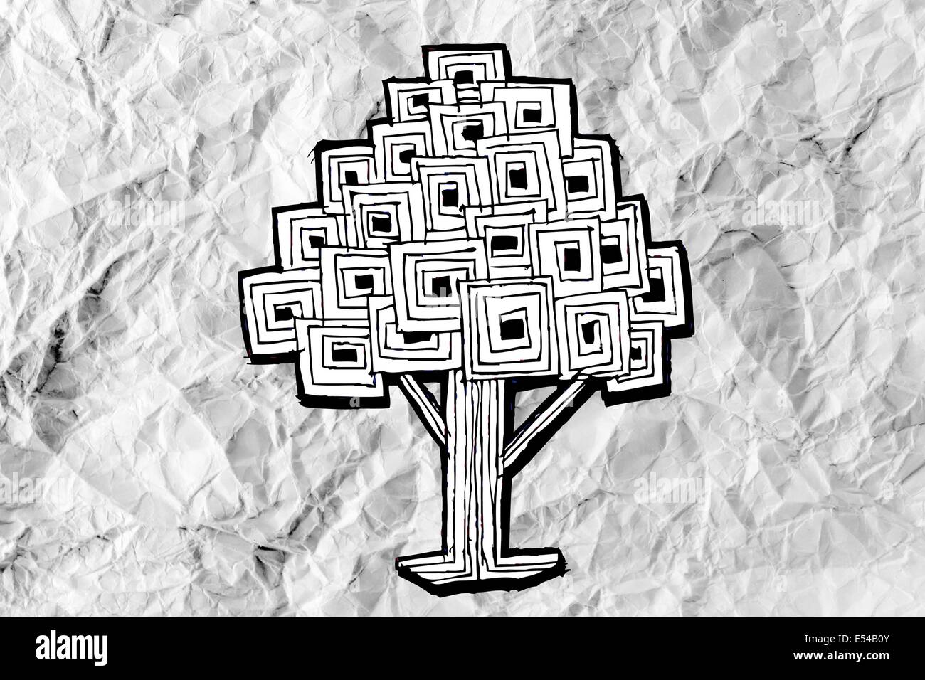 Set of trees with leaves on crumpled paper Stock Photo - Alamy