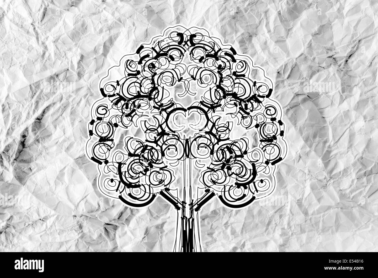 Set of trees with leaves on crumpled paper Stock Photo - Alamy