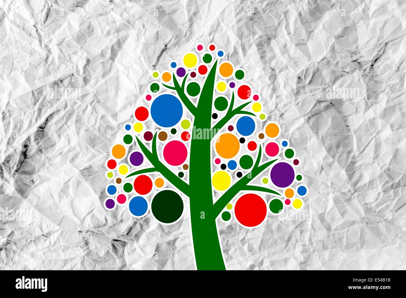 Set of trees with leaves on crumpled paper Stock Photo - Alamy